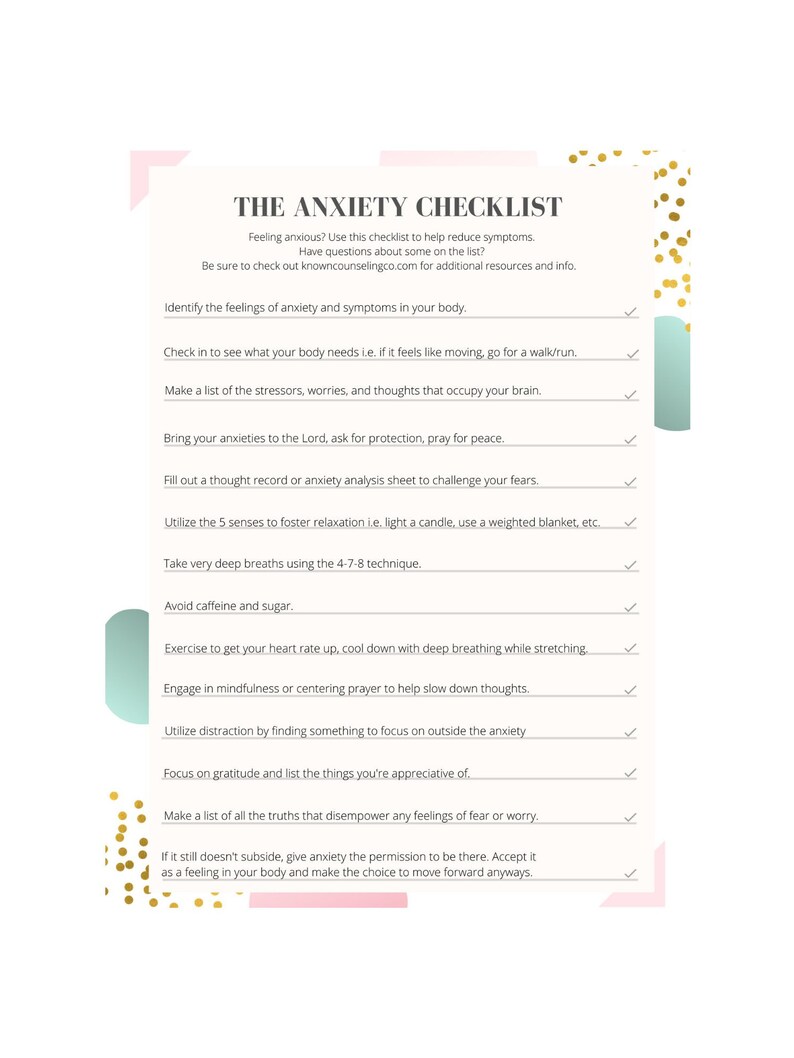 Anxiety Checklist: Mental Health, Anxiety, Wellness, CBT, Downloadable ...
