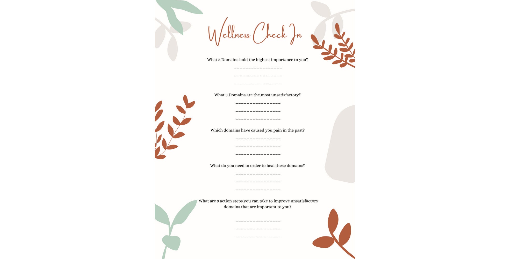 Wellness Check-in: Self-growth Worksheet CBT Self-care - Etsy