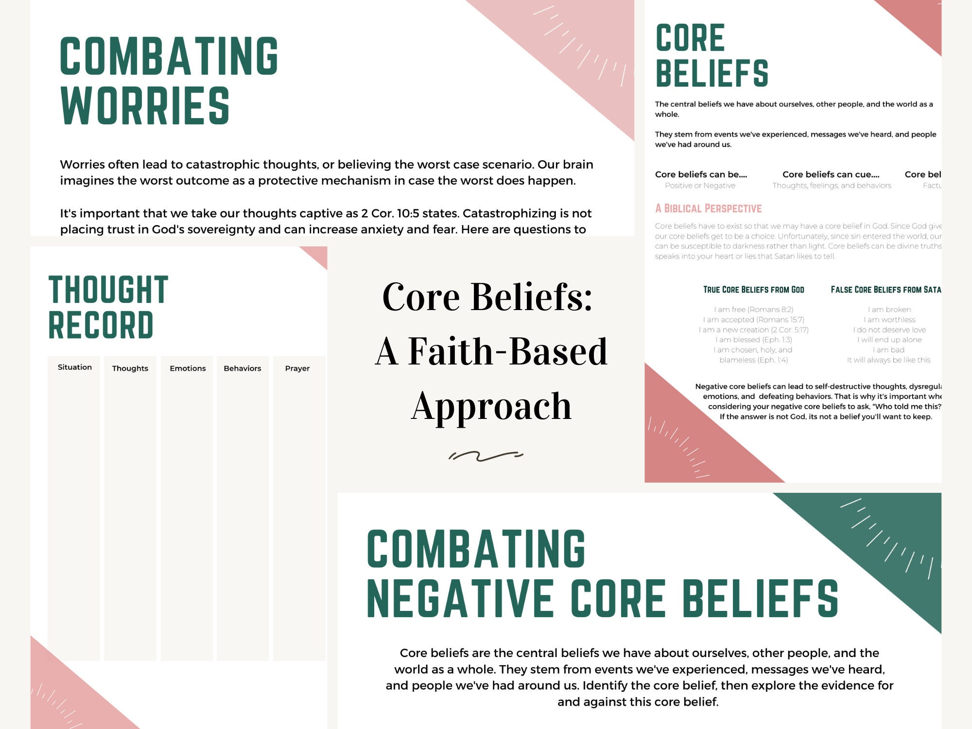 Christian Core Belief Worksheet: Self-esteem, Negativity, Anxiety ...