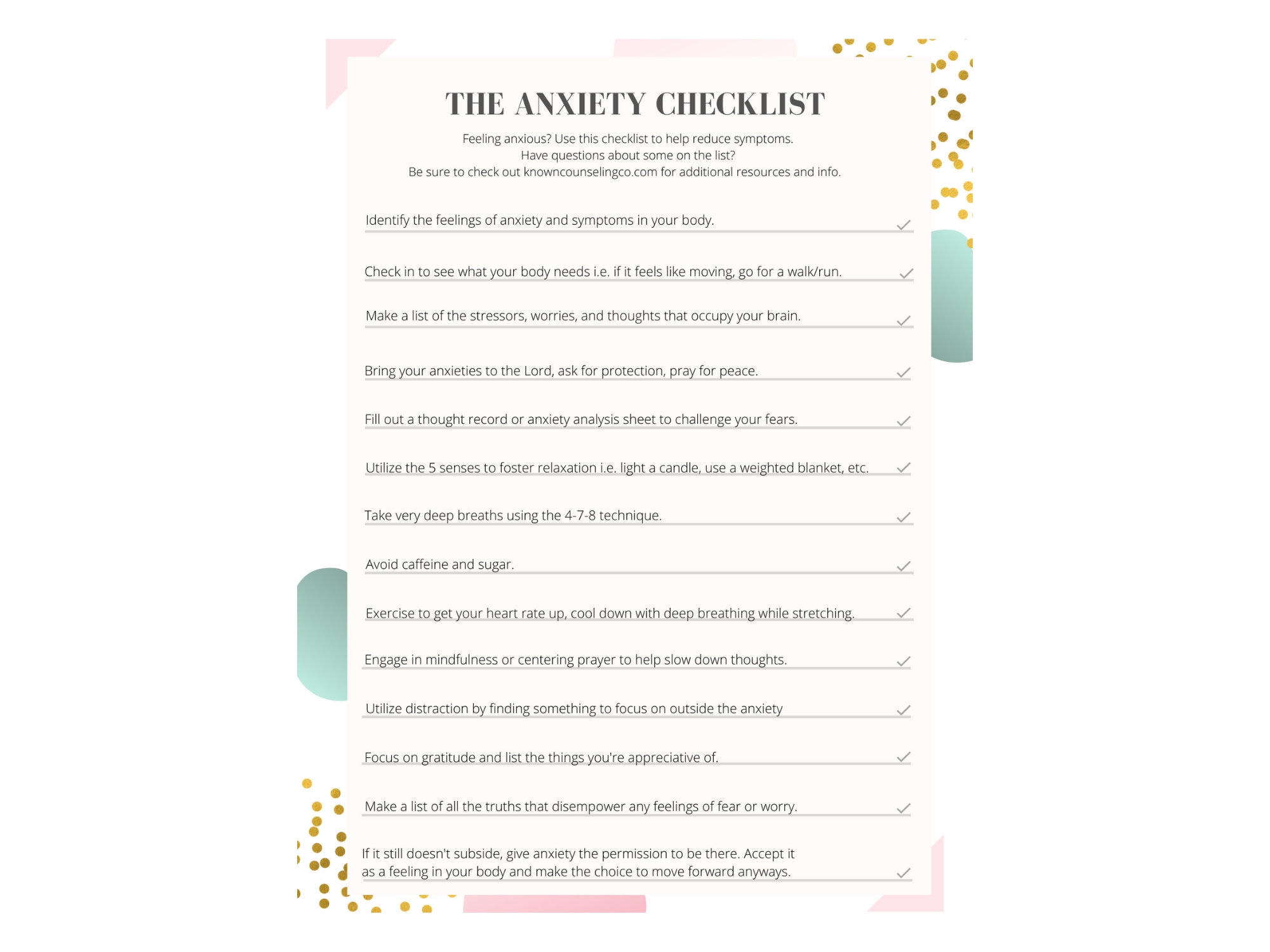 Anxiety Checklist: Mental Health, Anxiety, Wellness, CBT, Downloadable ...