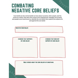 Christian Core Belief Worksheet: Self-esteem, Negativity, Anxiety ...