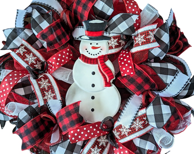 Let It Snow Snowman Winter Wreath for Front Porch, Evergreen Country ...