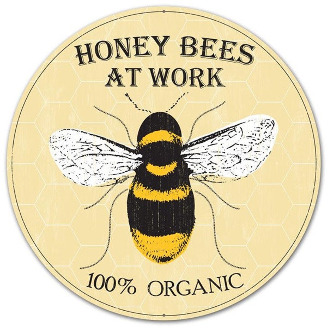 12 Round Tin honey Bees at Work Sign - Etsy