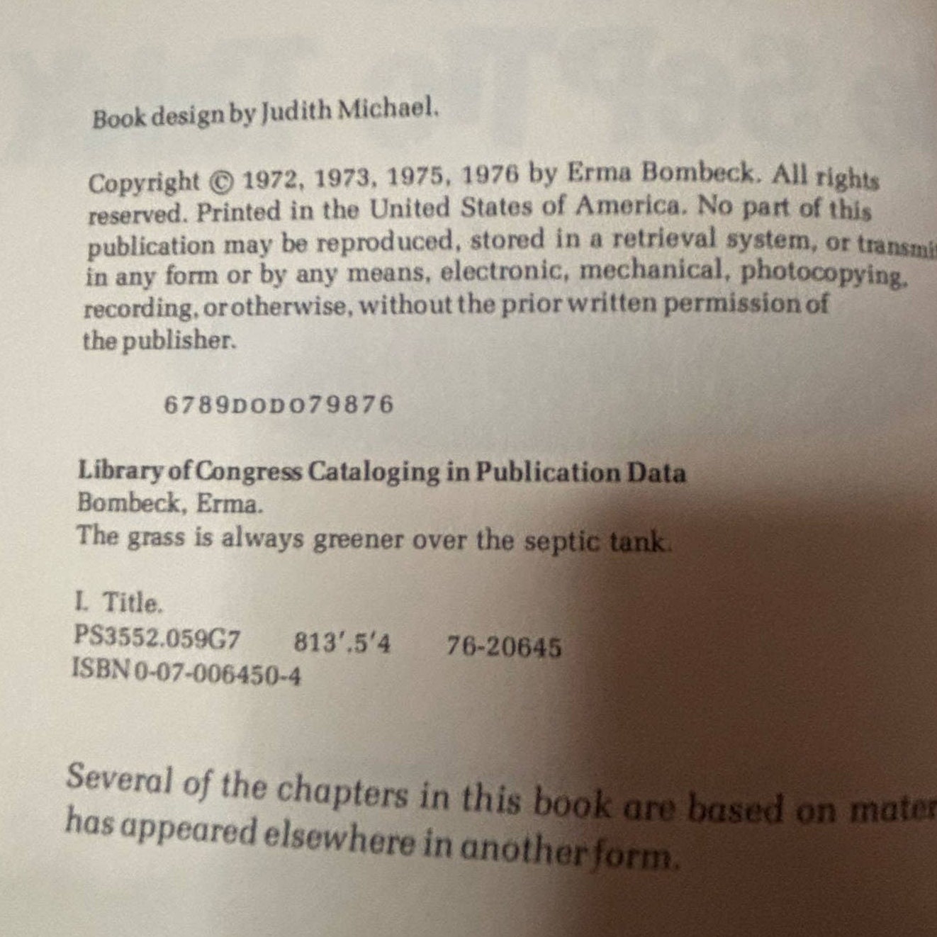 Erma Bombeck Grass is Always Greener Over the Septic Tank Hardcover ...
