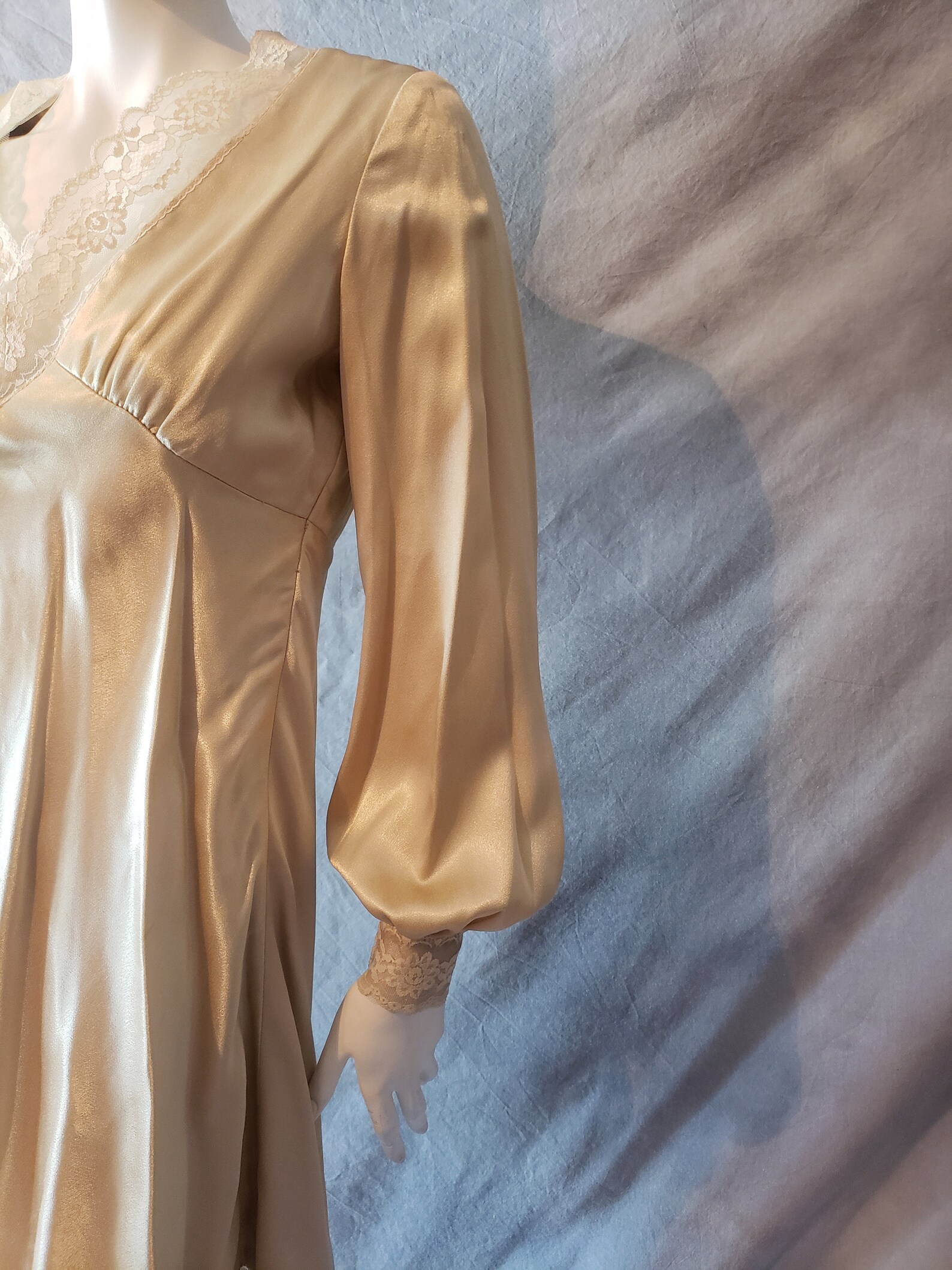 60s Corky Hale Mini Wedding Dress: Ecru Satin, Lace Balloon Sleeves - Etsy