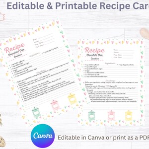 Pink/yellow Hearts Editable Recipe Card, Recipe Card Template ...