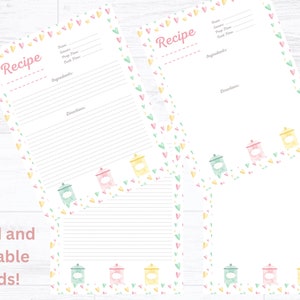 Pink/yellow Hearts Editable Recipe Card, Recipe Card Template ...