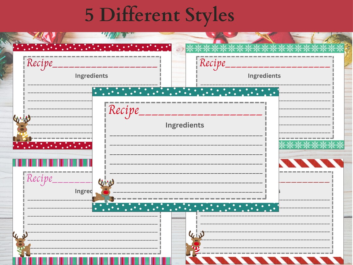 Editable Christmas Recipe Card, Reindeer Recipe Card, Holiday Recipe ...