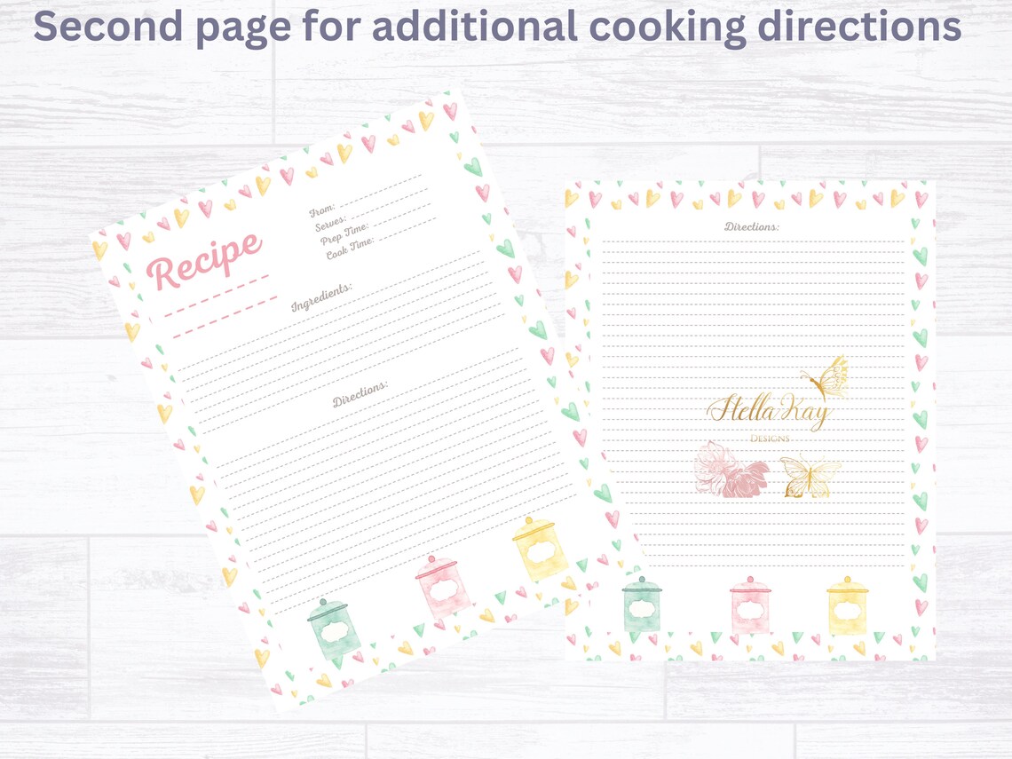 Pink/yellow Hearts Editable Recipe Card, Recipe Card Template ...