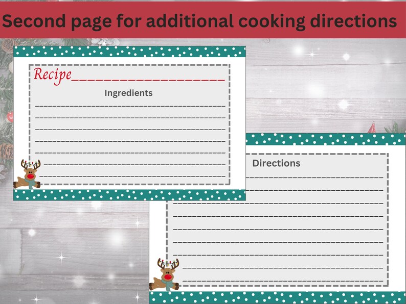 Editable Christmas Recipe Card, Reindeer Recipe Card, Holiday Recipe ...