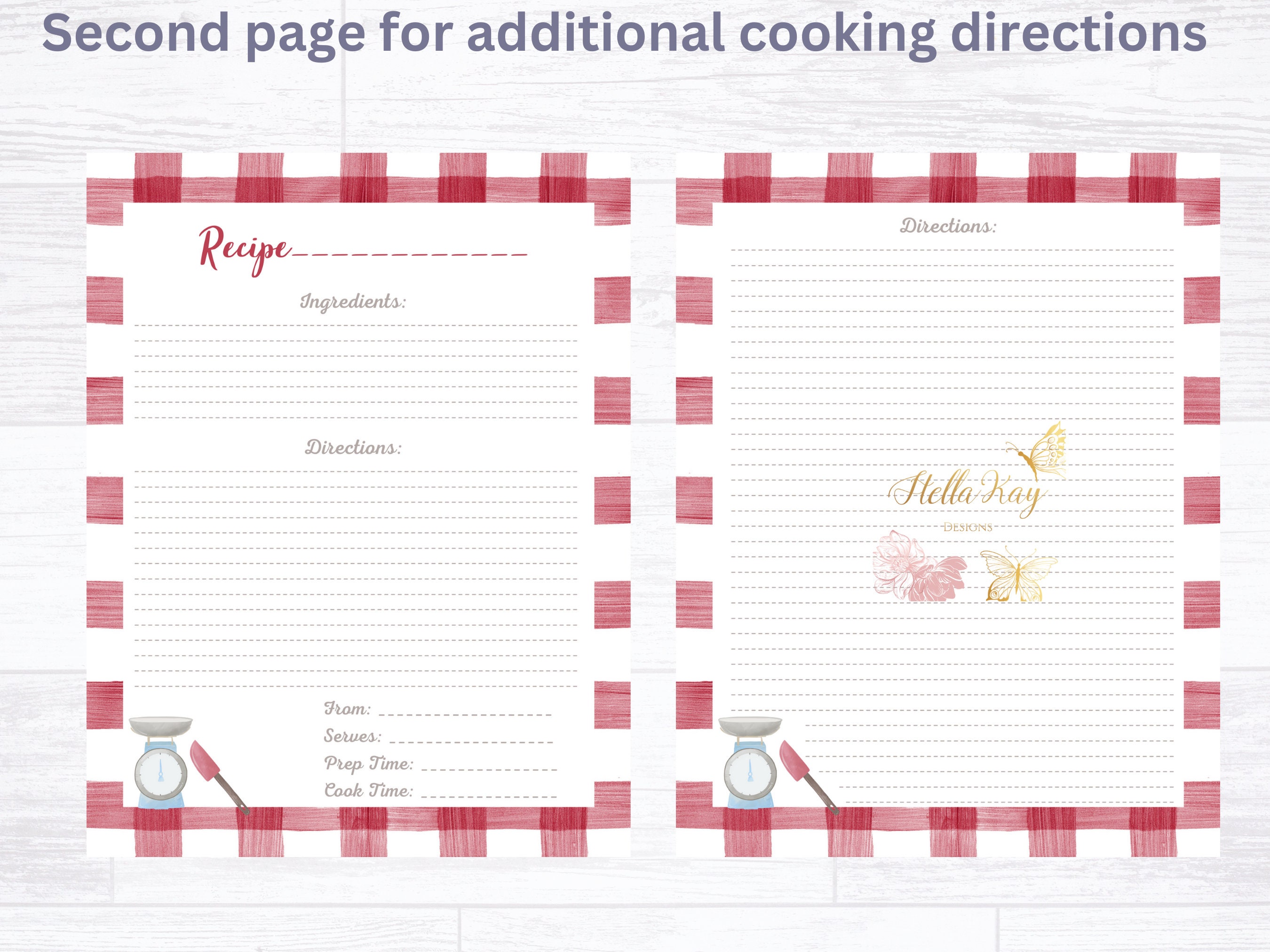 Red/white Gingham Editable Recipe Card, Recipe Card Template, Printable ...
