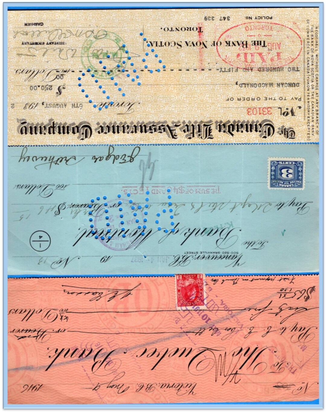 10 Vintage Checks - Bank Cheques - Canada - Etsy