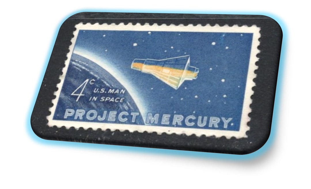 Set of 40 John Glenn Project Mercury Stamps - 1962 - Blue Space Stamps ...