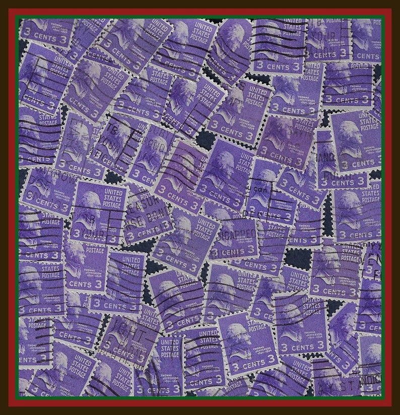 100 Purple Stamps - Classic Thomas Jefferson - Vintage Stamps by Color ...