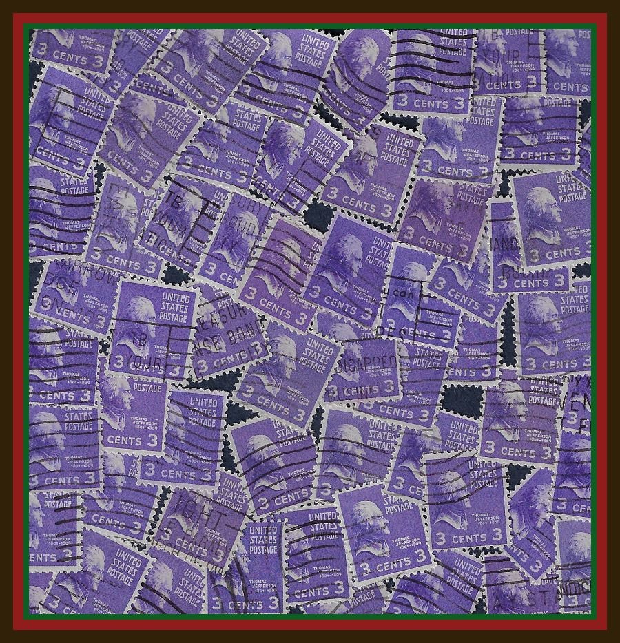 100 Purple Stamps - Classic Thomas Jefferson - Vintage Stamps by Color ...