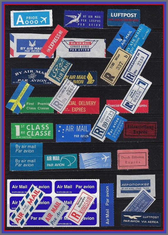Air Mail Labels Collection / Postal Stamp Labels Worldwide - Etsy