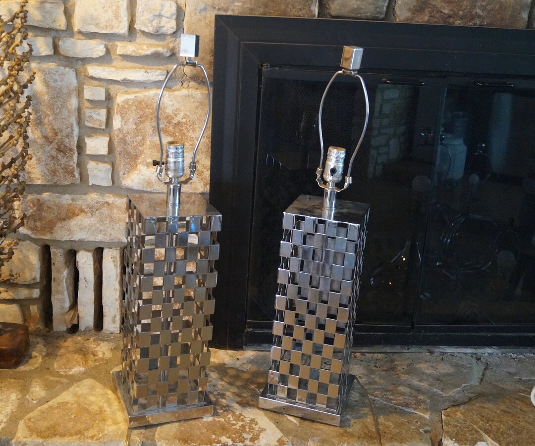 Modernist Chrome Checkerboard Table Lamp Pair - Etsy