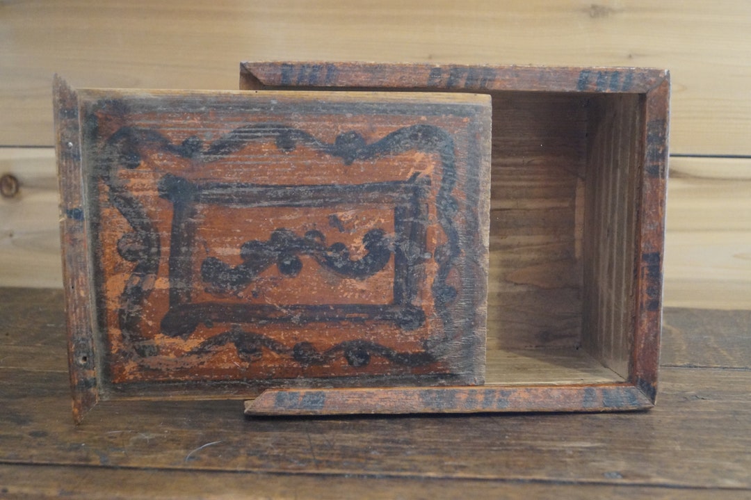Antique Hand Painted Folk Art Wood Box, Primitive Wood Box - Etsy