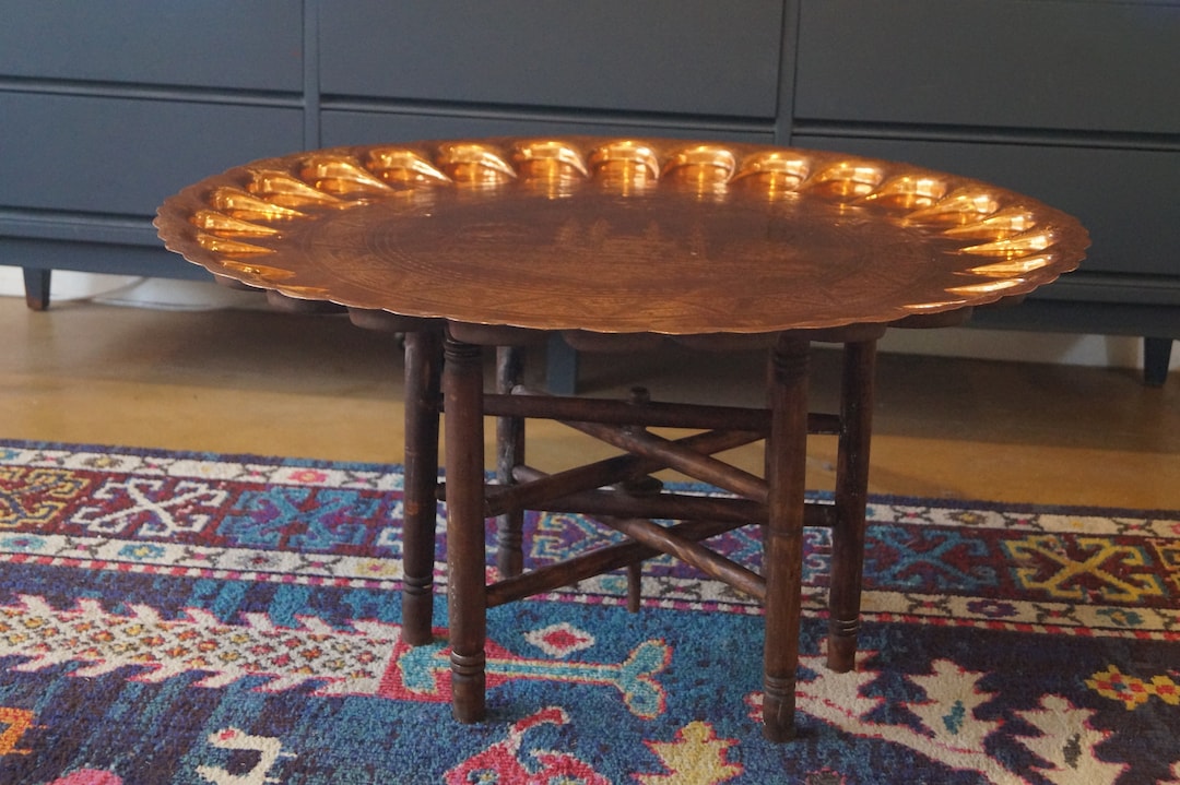Mid Century Copper Turkish Tea Table, Etched Turkish Tray Table - Etsy