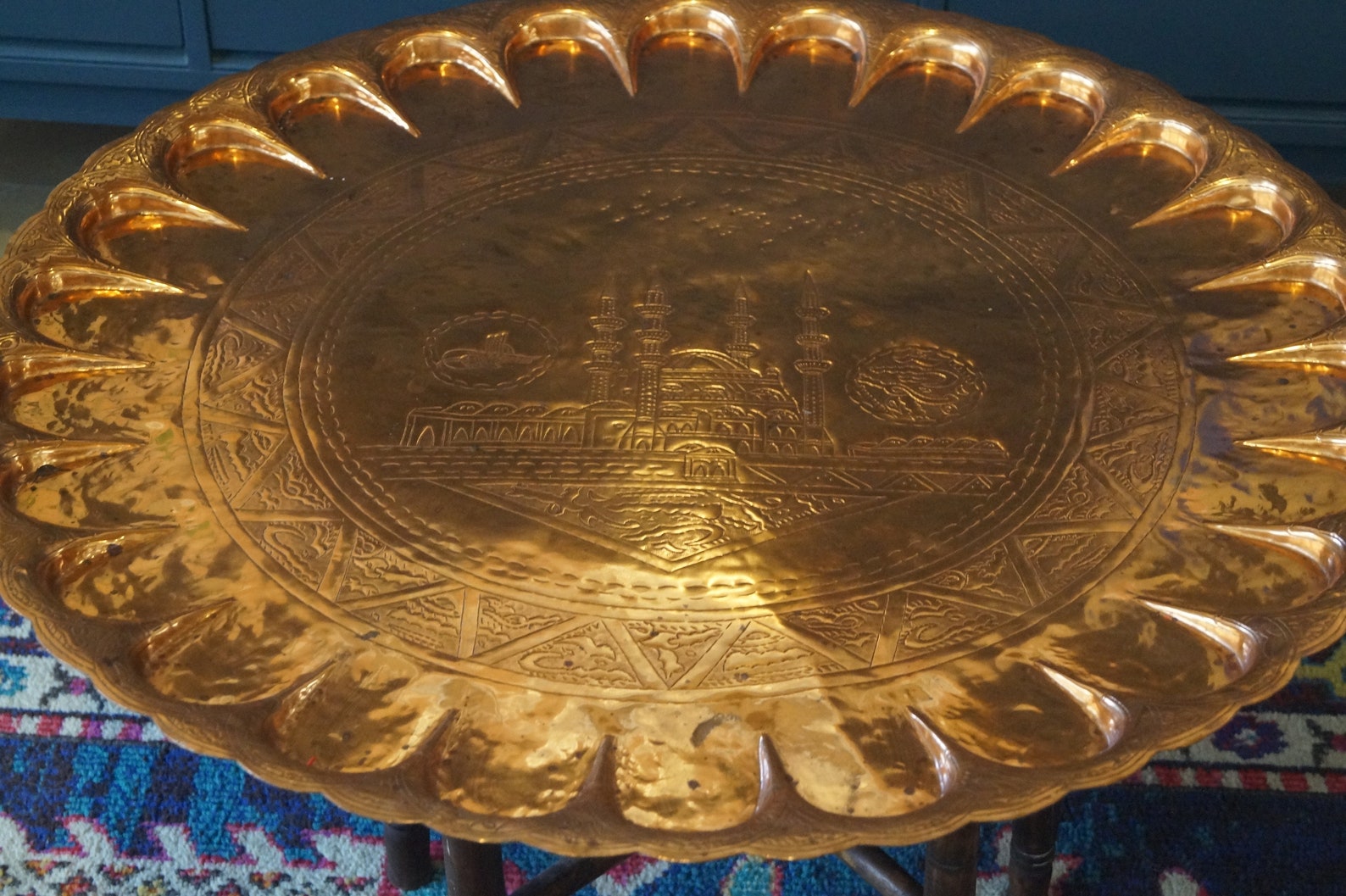 Mid Century Copper Turkish Tea Table Etched Turkish Tray - Etsy