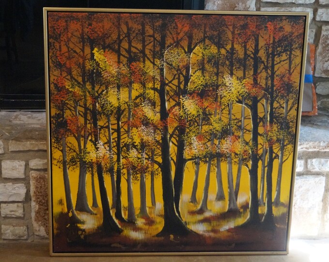Large Mid Century R. Styles Tree Painting, Mid Century Forest Painting ...