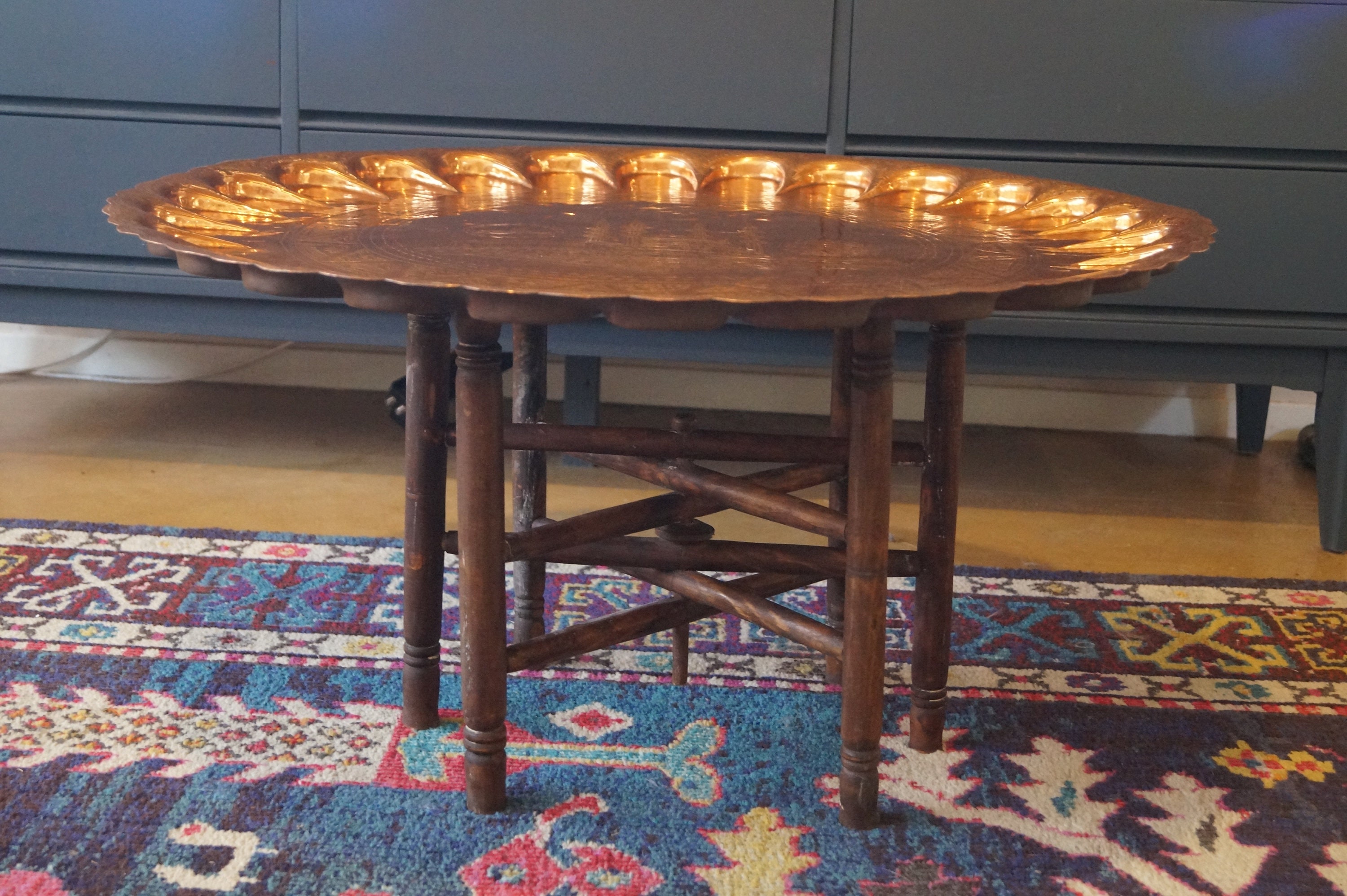 Mid Century Copper Turkish Tea Table Etched Turkish Tray - Etsy