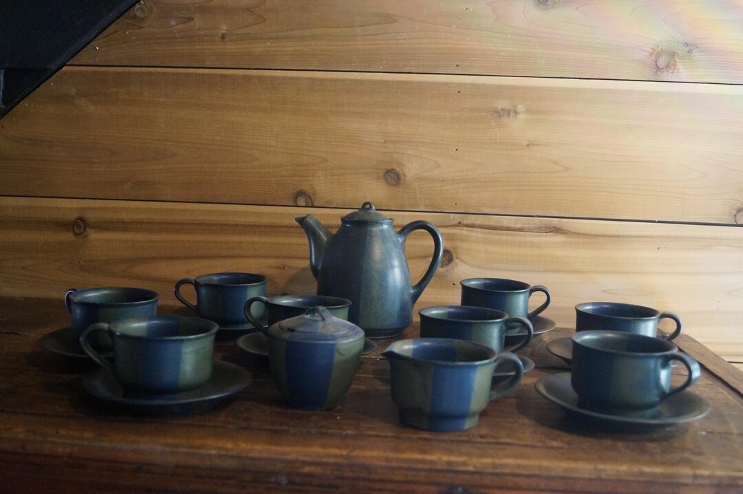 TAI-TAU Nancy Patterson Lamb Blue Pottery Tea Set - MCM Iron Mountain ...