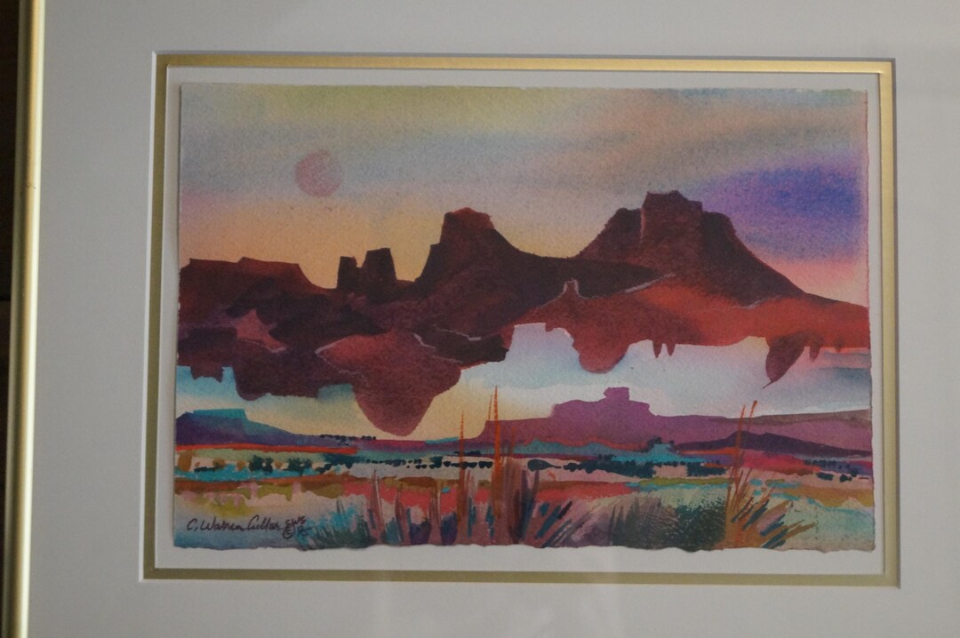 Southwest Desert Landscape Watercolor Painting - Signed C. Warren ...