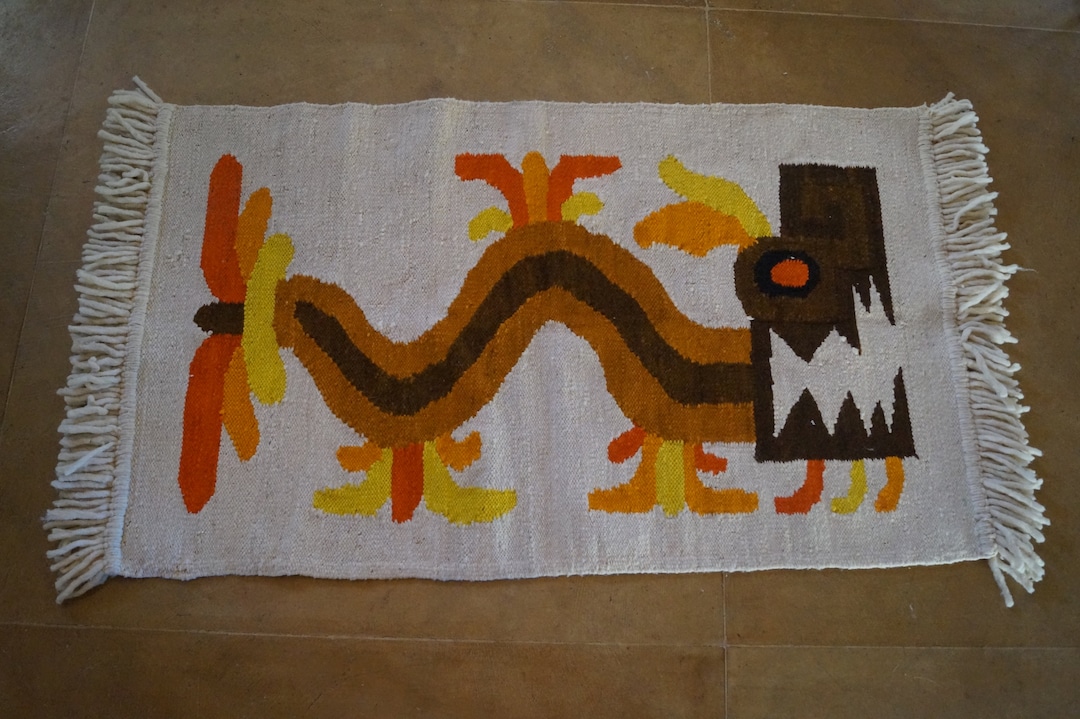 1970s Mexican Woven Tapestry Rug / Rare Vintage San Miguel Mexico Woven ...