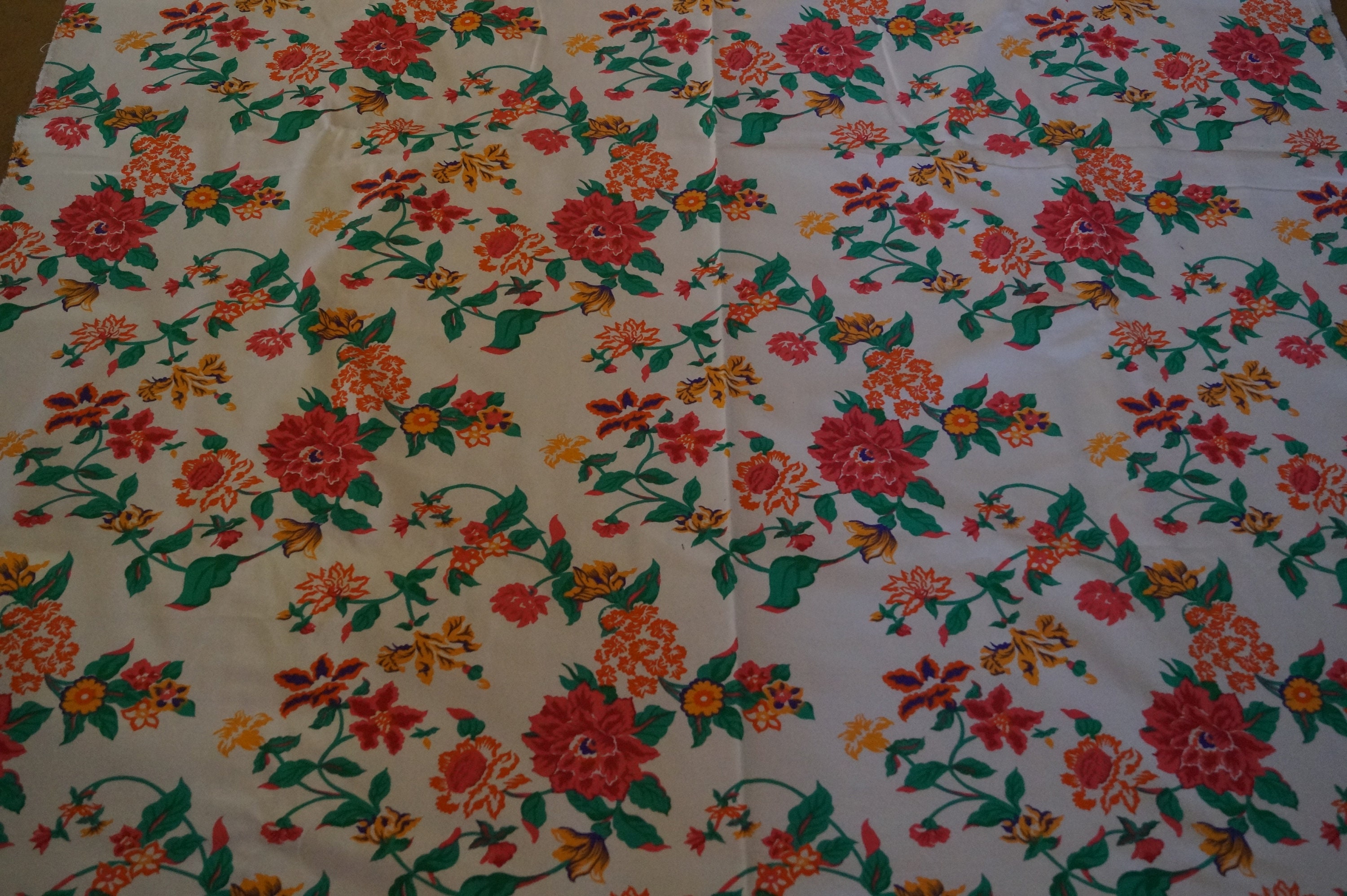 Vintage Bright Floral Rose Upholstery Fabric | Etsy