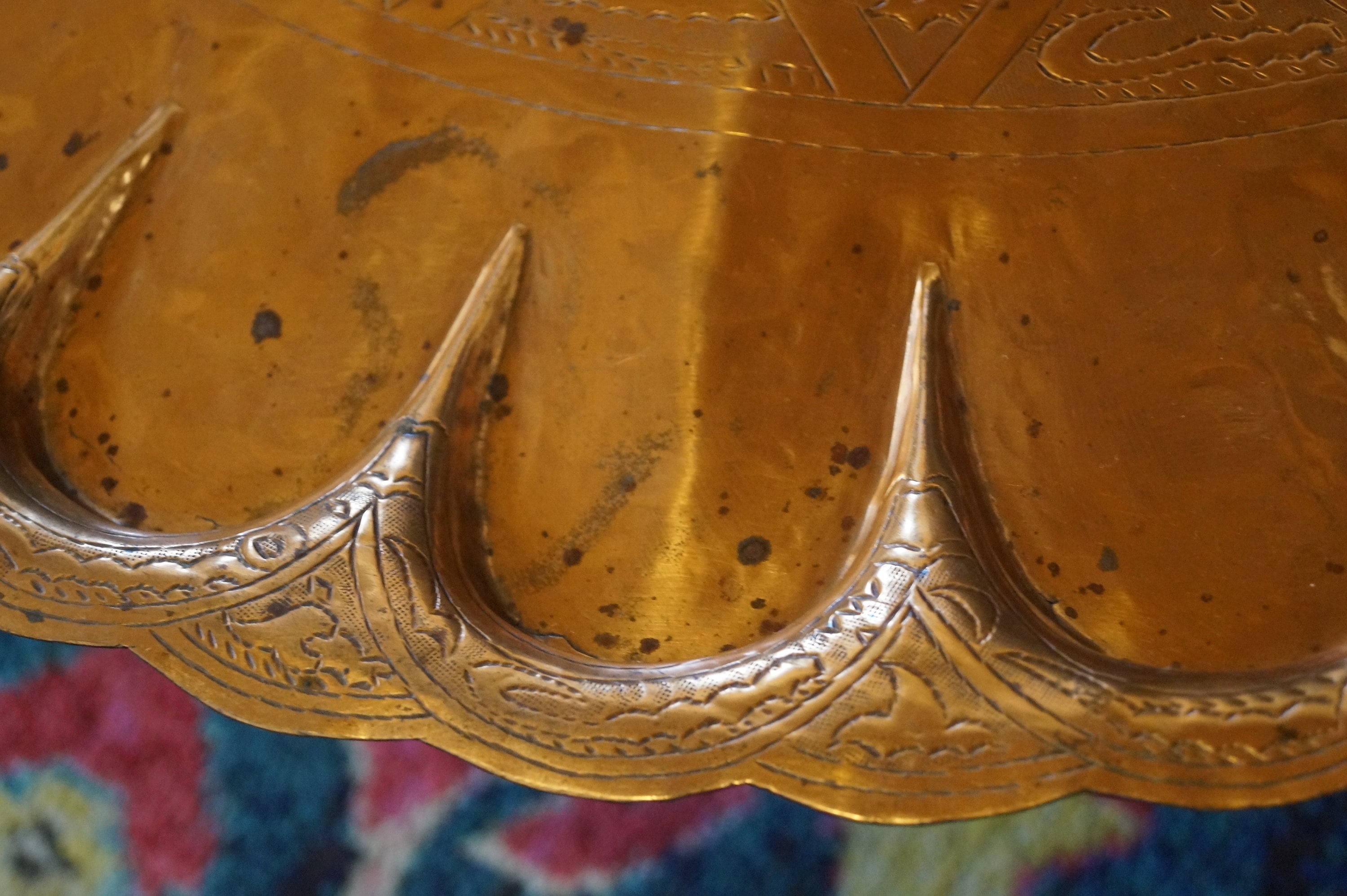 Mid Century Copper Turkish Tea Table Etched Turkish Tray - Etsy
