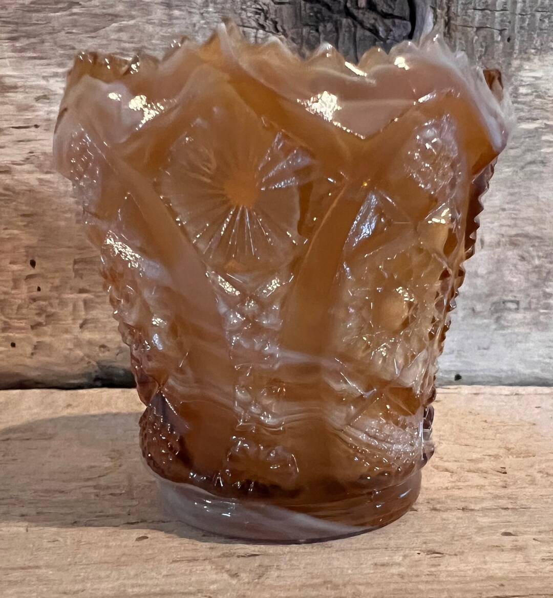 Imperial Glass MCM Octagon Carmel Slag Glass Toothpick Votive Candle ...