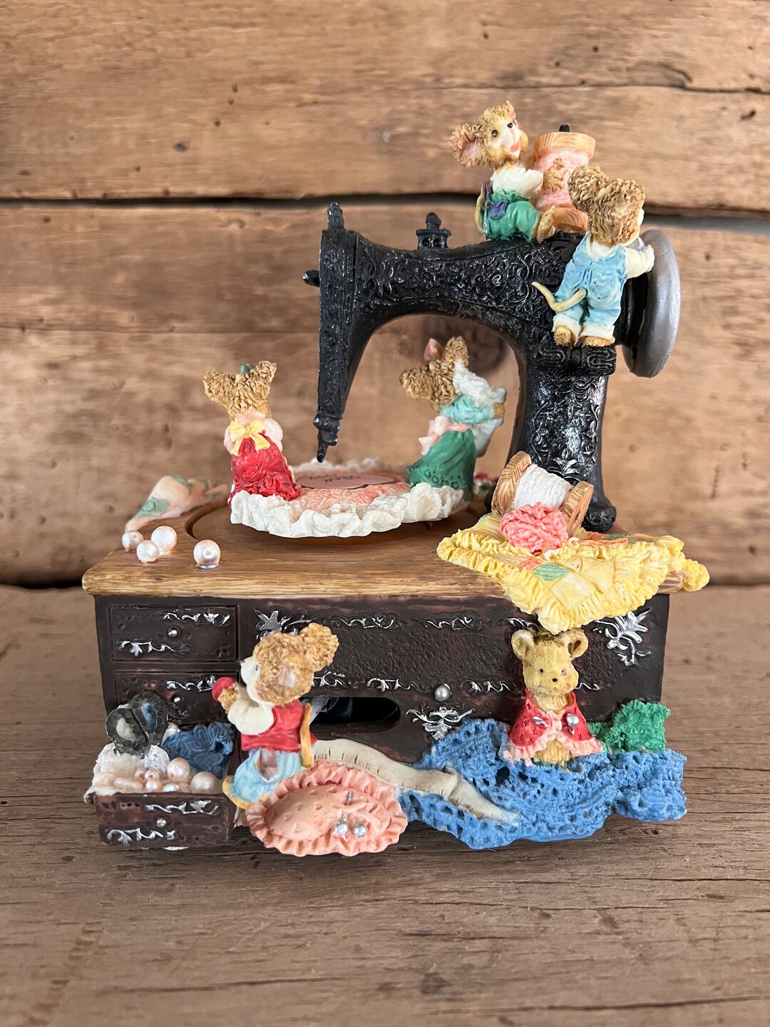 Vintage Motion Music Box Mice on Sewing Machine Plays "whistle While ...
