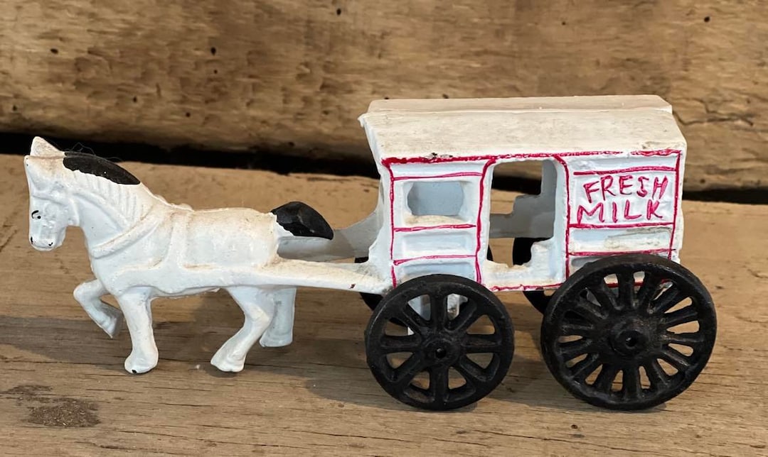 Vintage Cast Iron Horse Drawn Fresh Milk Wagon - Etsy