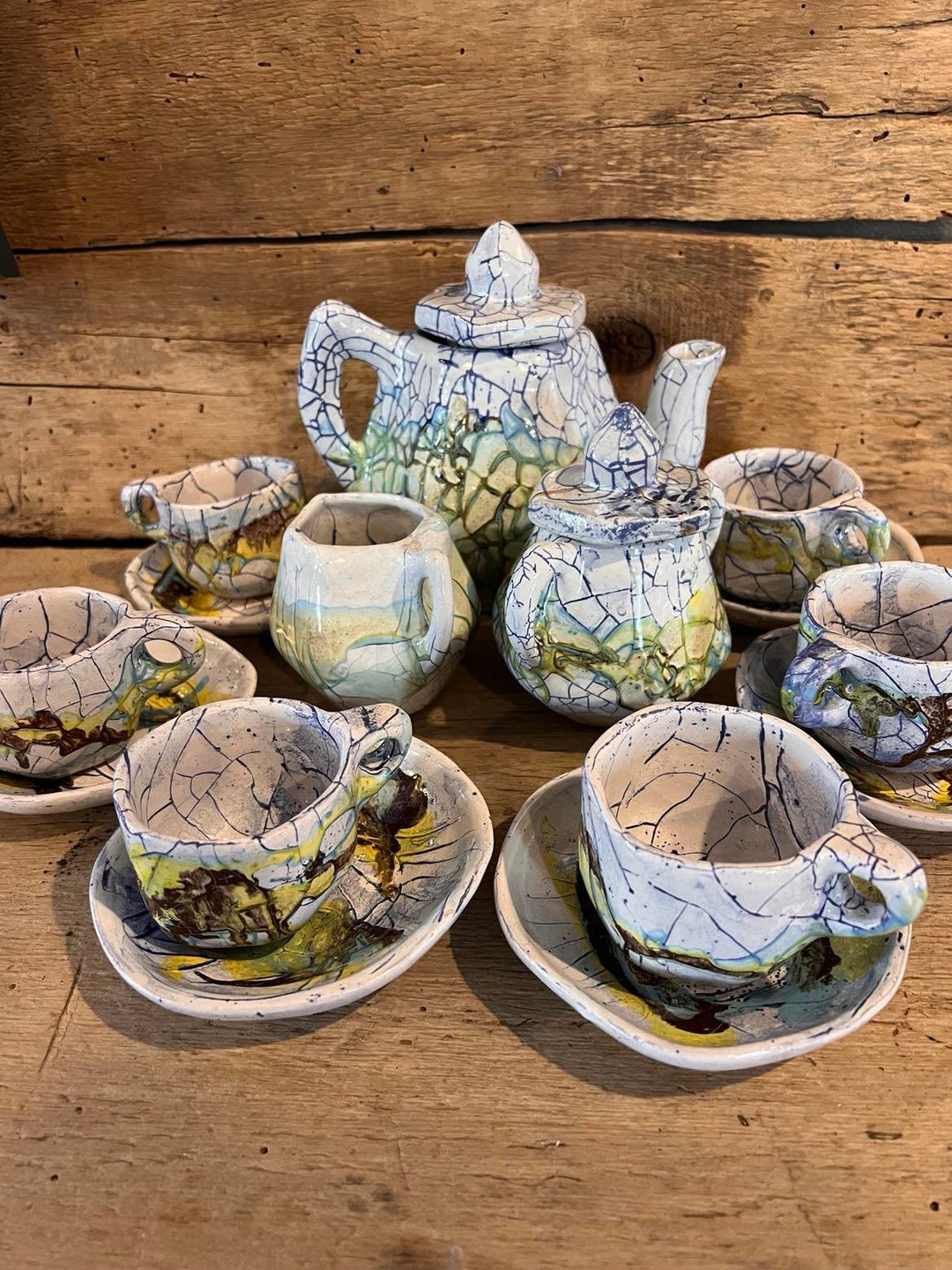 Vintage Hand Painted Pottery Tea Set - Etsy