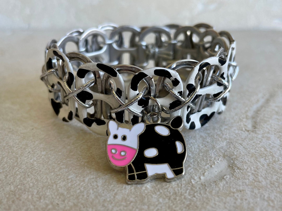 Cow Soda Pop Tab Bracelet Dairy Cow, Black and White, Farm Animal ...