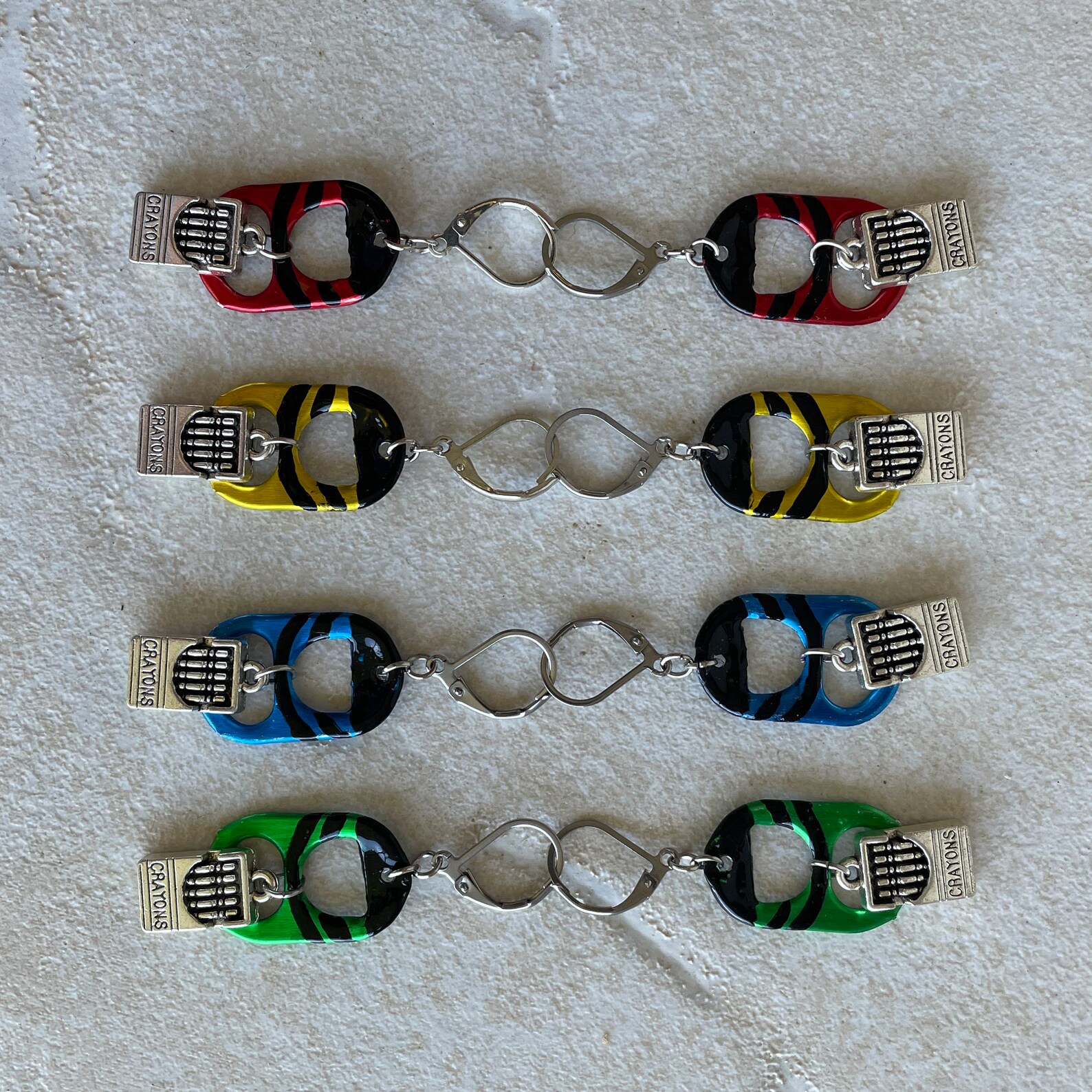 Crayons 4-color Soda Pop Tab Earrings - Colorful, Crayons, Recycled ...