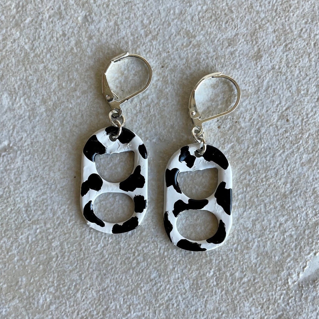 Cow Soda Pop Tab Earrings - Dairy Cow, Black and White, Farm Animal ...