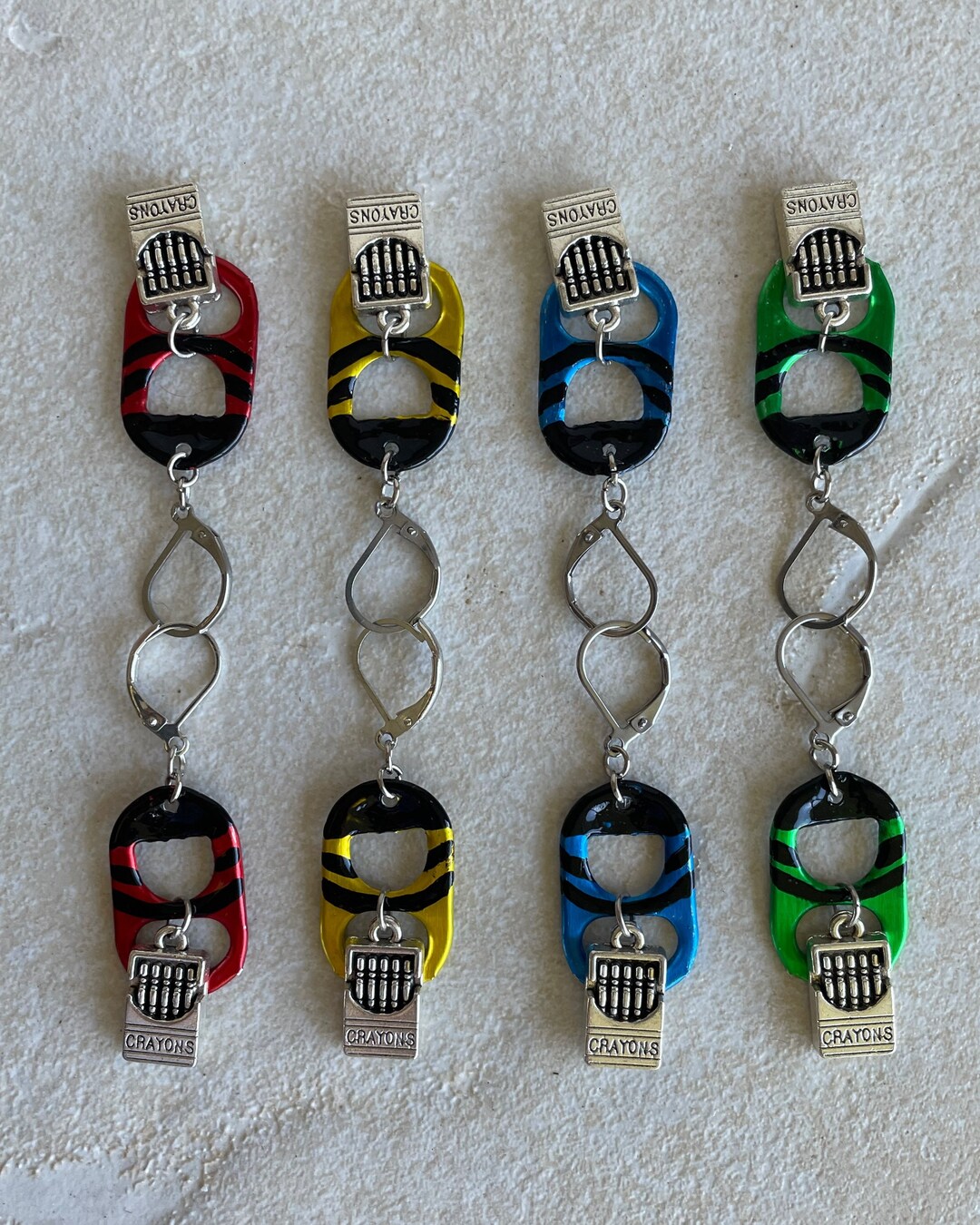 Crayons 4-color Soda Pop Tab Earrings - Colorful, Crayons, Recycled ...