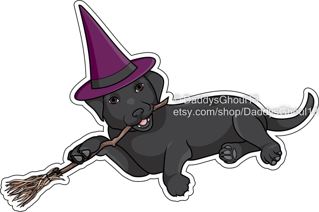 Wicked Witch - Black Lab Puppy in Witch Halloween Costume Sticker - Etsy