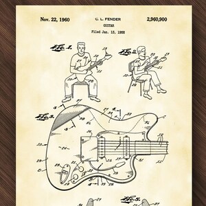 1960 Clarence Fender Poster Guitar Patent Print Electric - Etsy