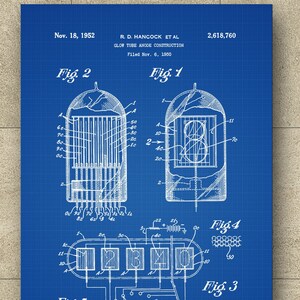 Nixie Tube Patent Print, Nixie Tube Art, Glow Tube Poster, Vacuum Tube ...