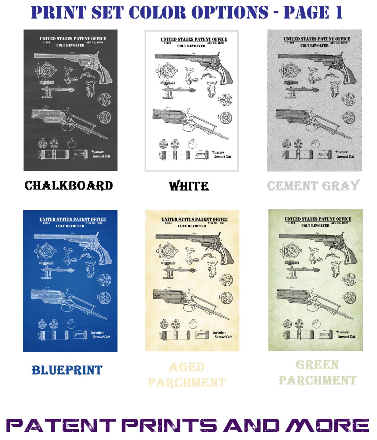Colt Firearms Patent Print Set of 4 Colt Revolvers Poster | Etsy