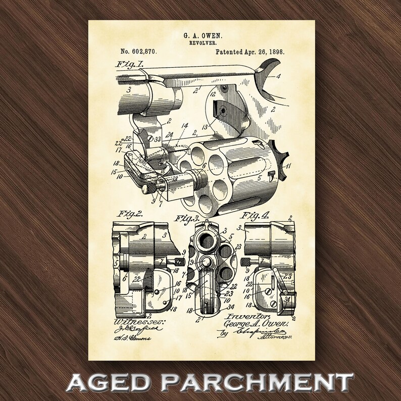 1898 Revolver Patent Print Hand Gun Poster Revolver Poster | Etsy
