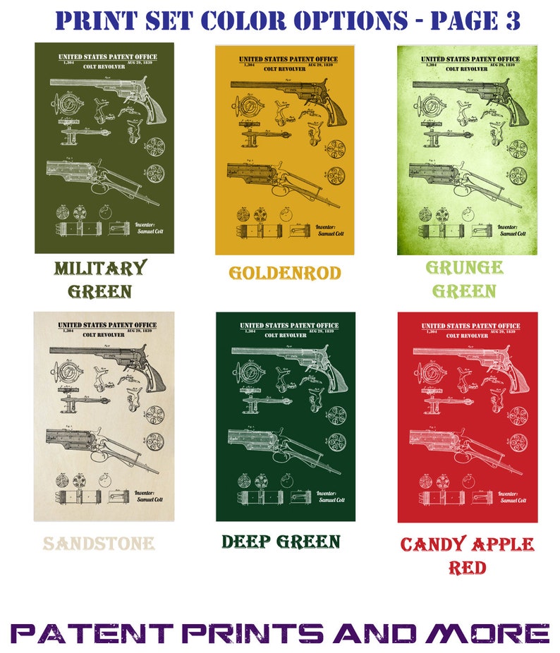 Colt Firearms Patent Print Set of 4 Colt Revolvers Poster | Etsy