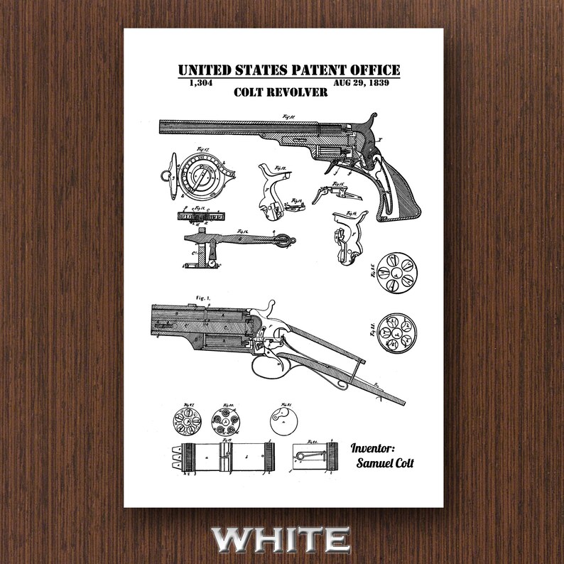 Colt Revolver Poster Vintage Gun Art Revolver Patent - Etsy