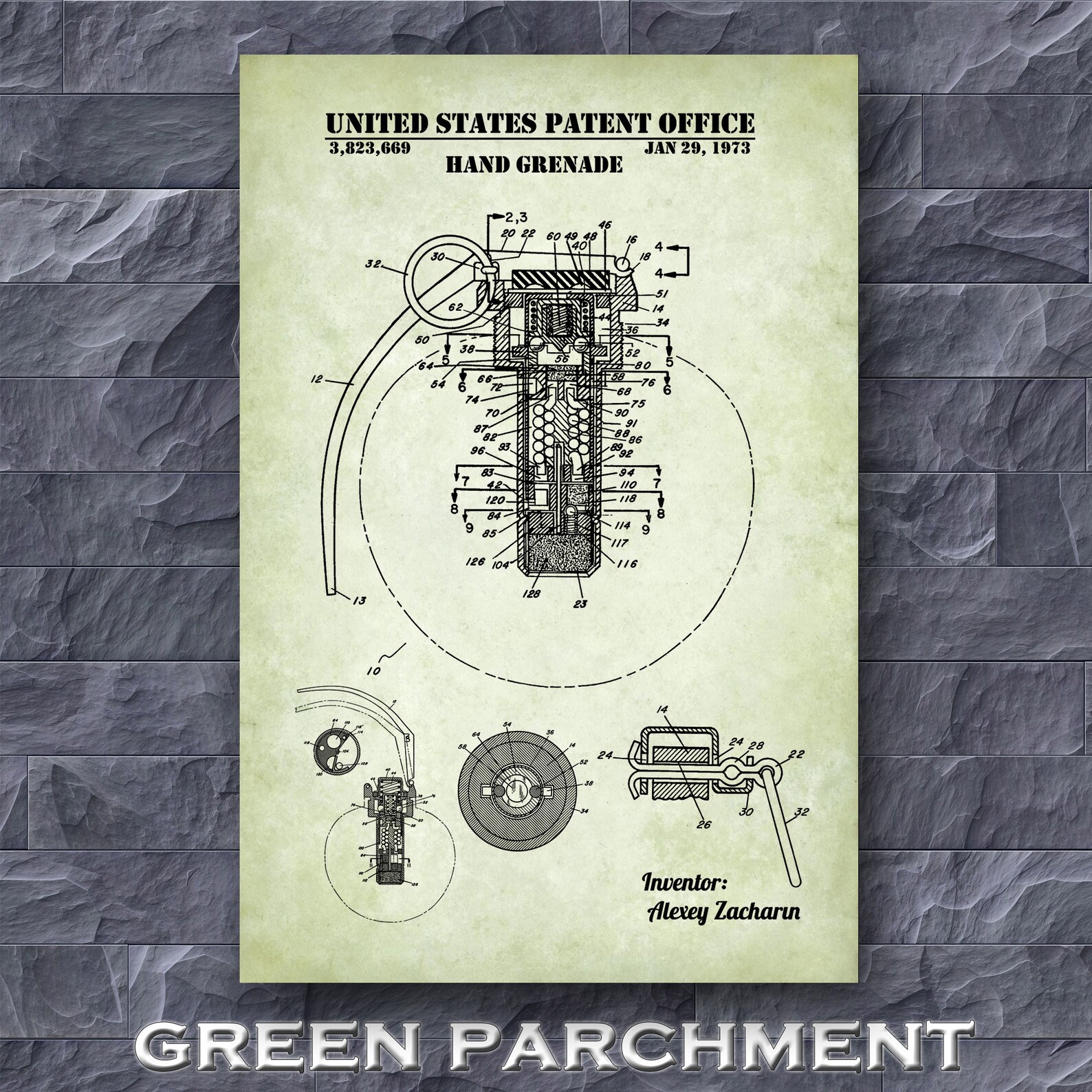 Hand Grenade Patent Print Grenade Poster Military Decor - Etsy