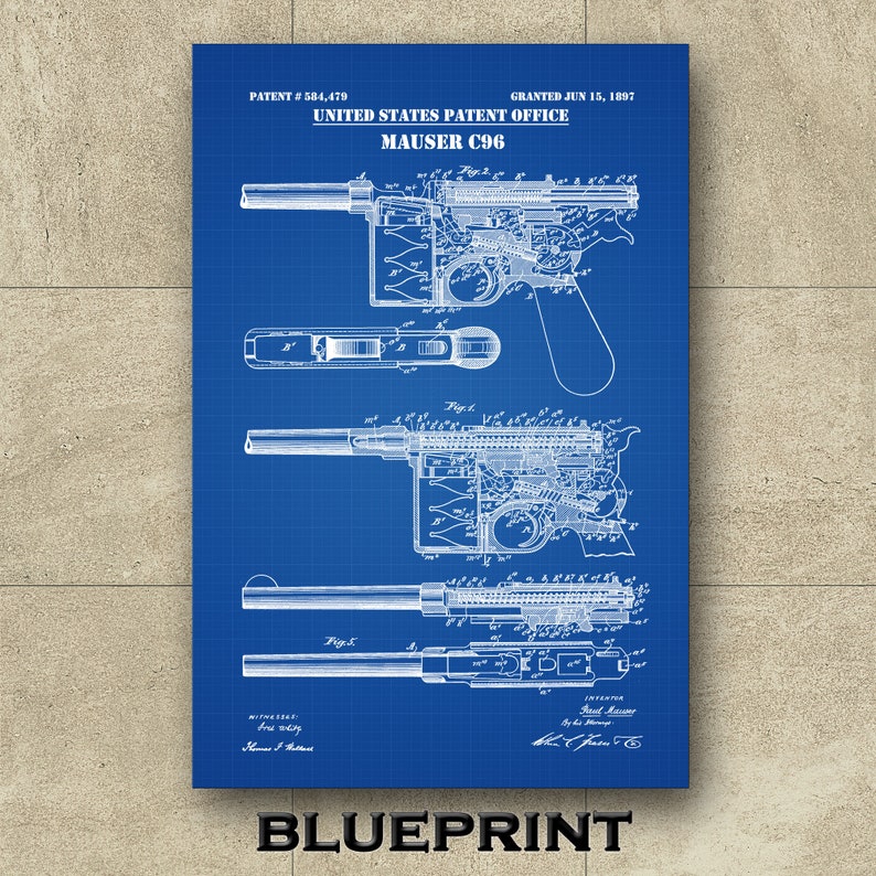 Mauser C96 Patent Print Mauser Pistol Poster Old Gun Art | Etsy