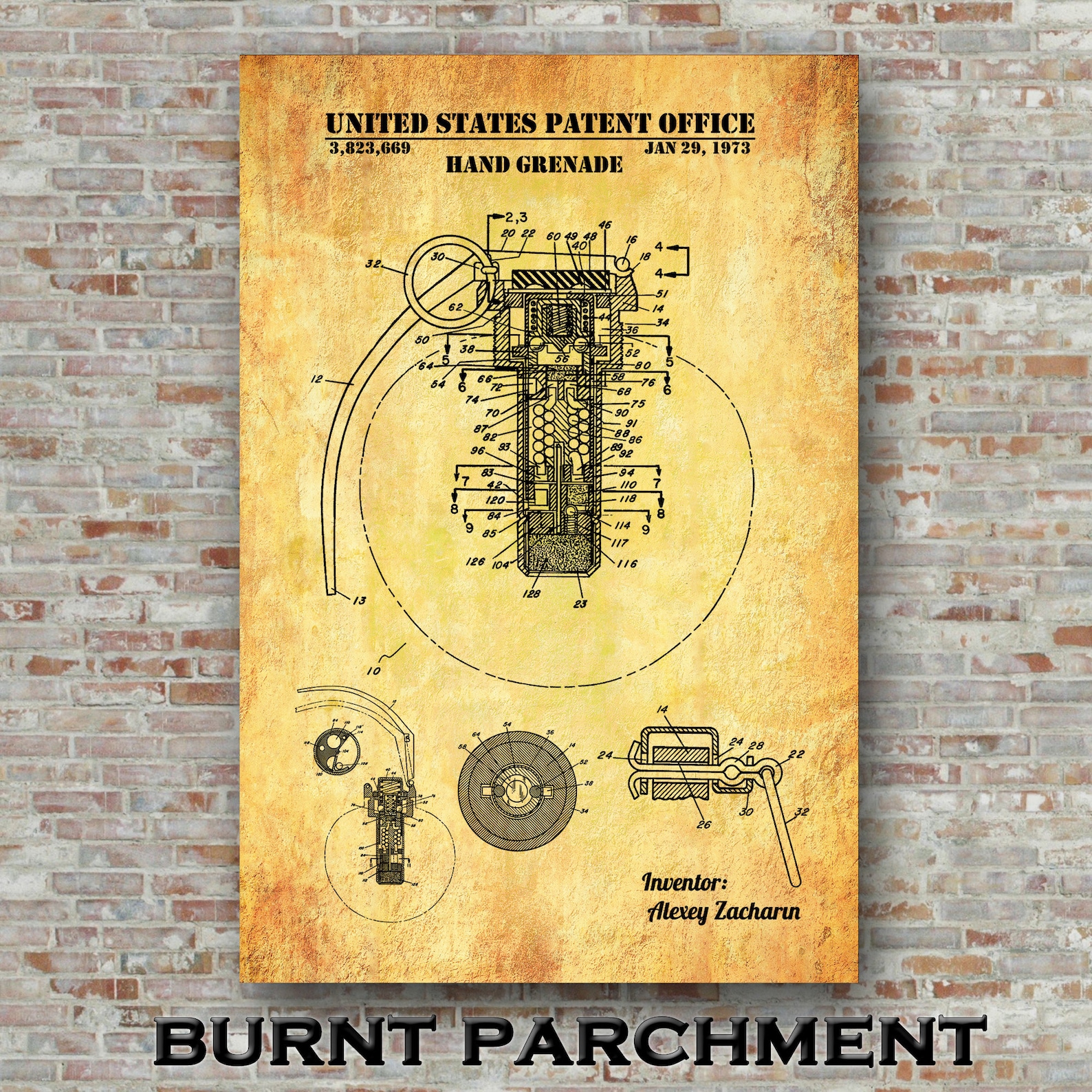 Hand Grenade Patent Print Grenade Poster Military Decor | Etsy