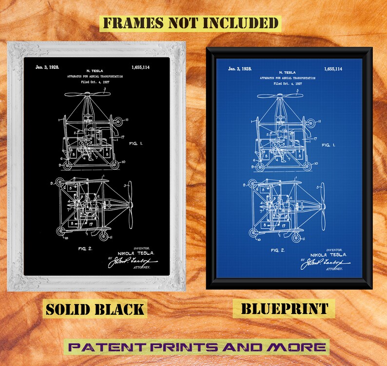 Nikola Tesla Flying Machine Patent Print Tesla Airplane | Etsy